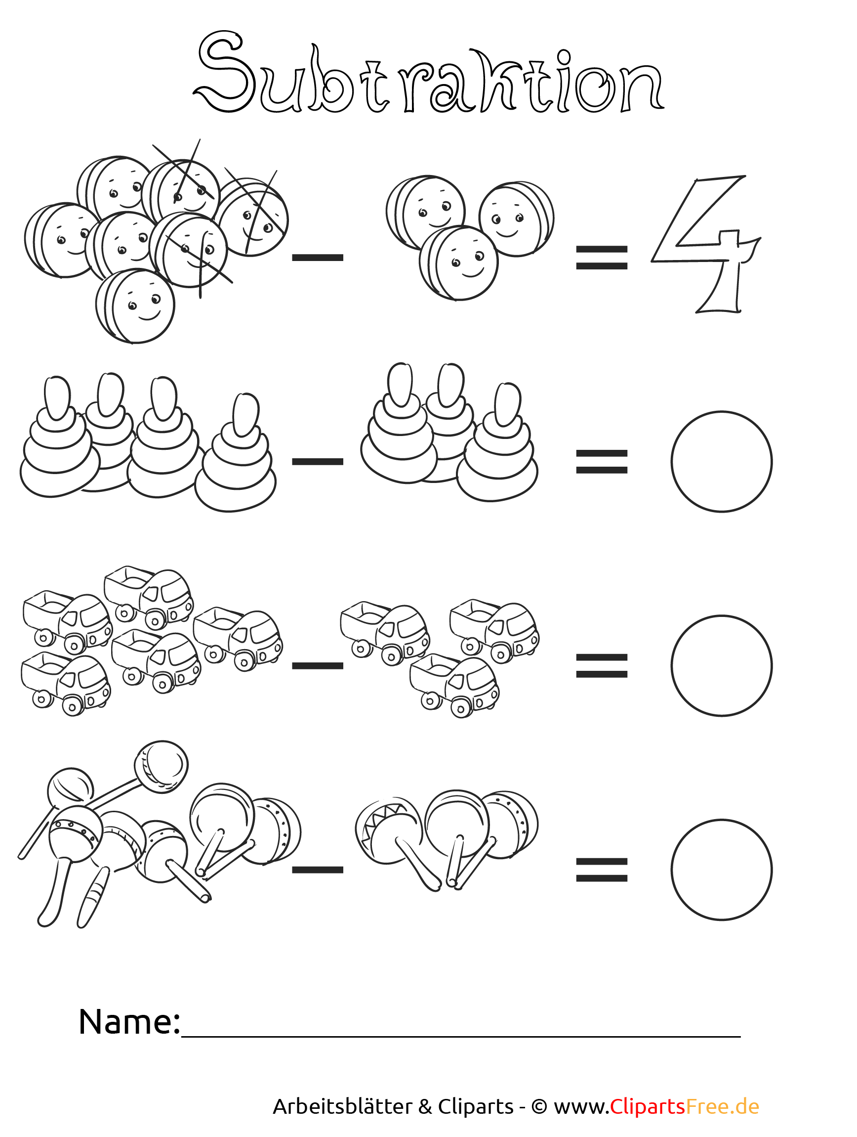 Matheaufgaben Minus für Grundschule
