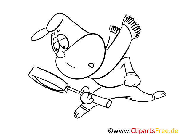 Hund mit Lupe Malvorlage