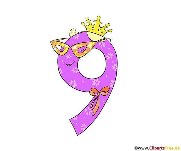 Lustige Zahl 9 als Vorlage für Geburtstagsglückwünsche
