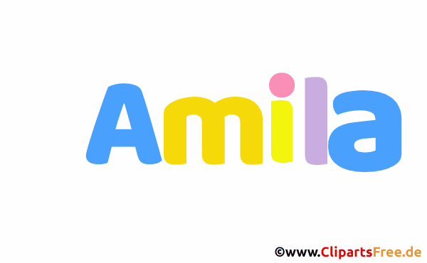 Ilustração animada do primeiro nome das meninas Amila