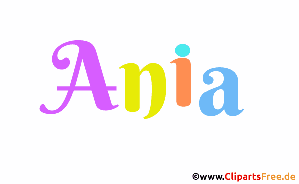 Nombre Ania para niñas - Ilustraciones con letras coloridas