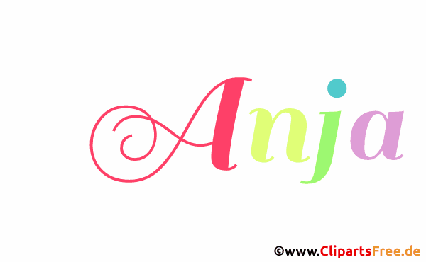 Primeiro nome de Anja para meninas - ilustrações com letras coloridas