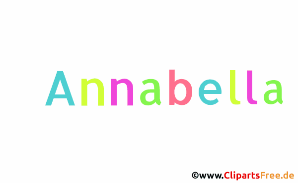 Annabella primeiro nome para meninas - ilustrações com letras coloridas