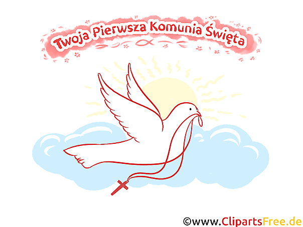 Hvit due utklipp, bilde, illustrasjon - gratulerer med nattverd på polsk