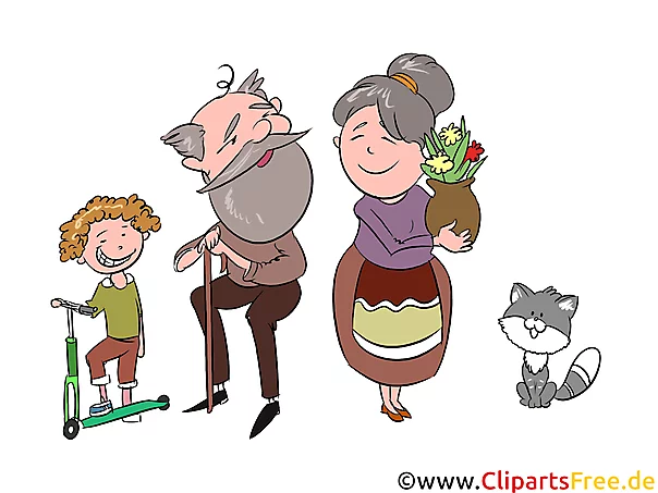 Opa und Oma mit Enkel Clipart, Illustration, Bild