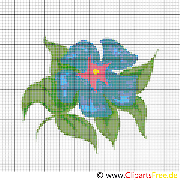 Pagbuburda ng cross stitch na asul na bulaklak