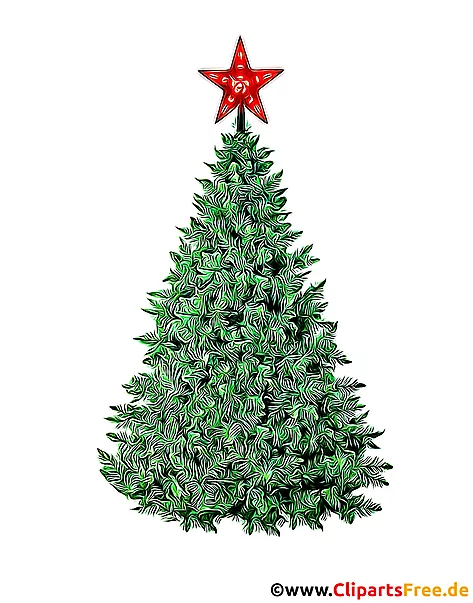 Weihnachtsbaum mit rotem Stern Bild, Illustration, Clipart