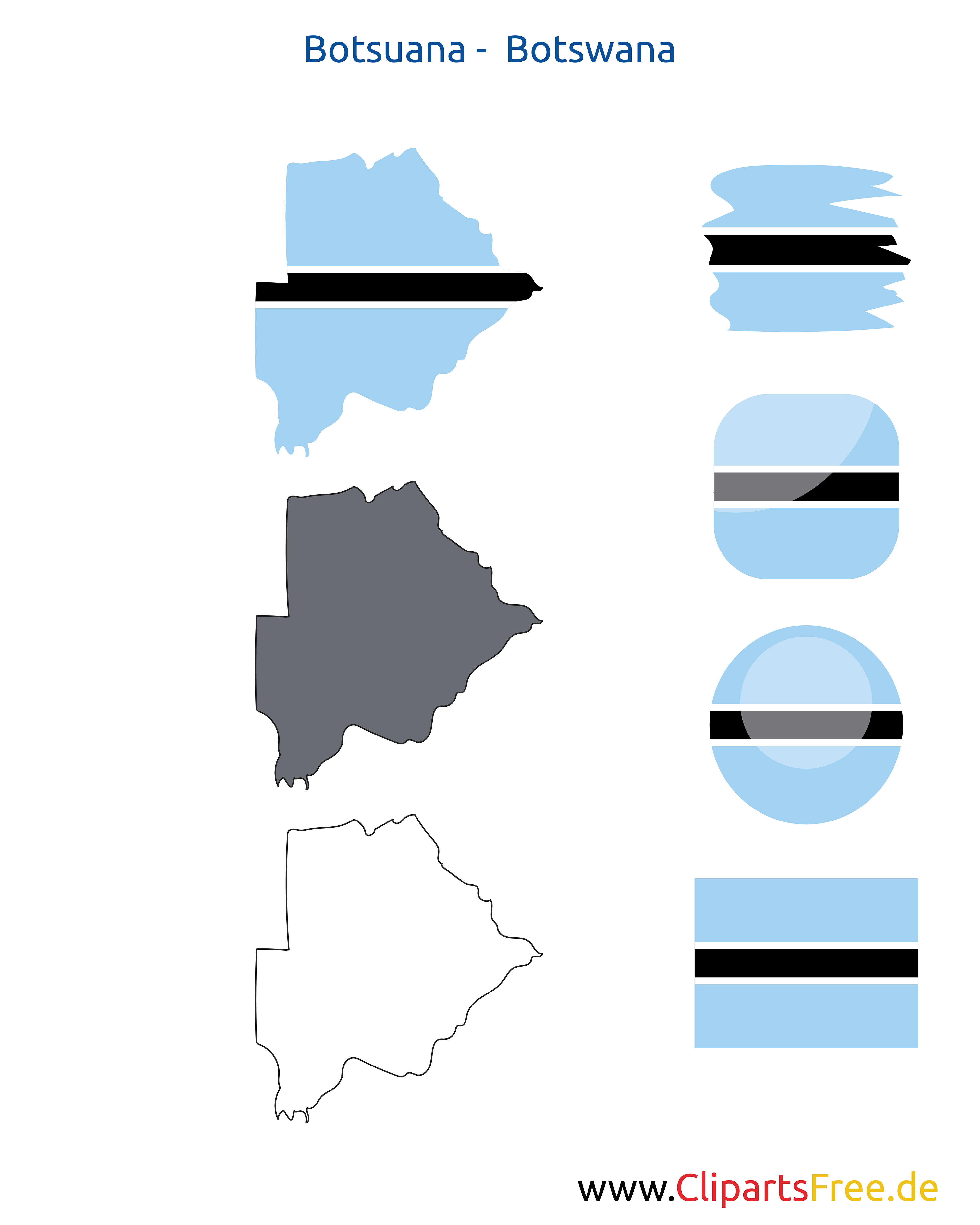 Botswana-Karte mit Flagge, Botsuana Kontur mit Fahne, Icon, Button