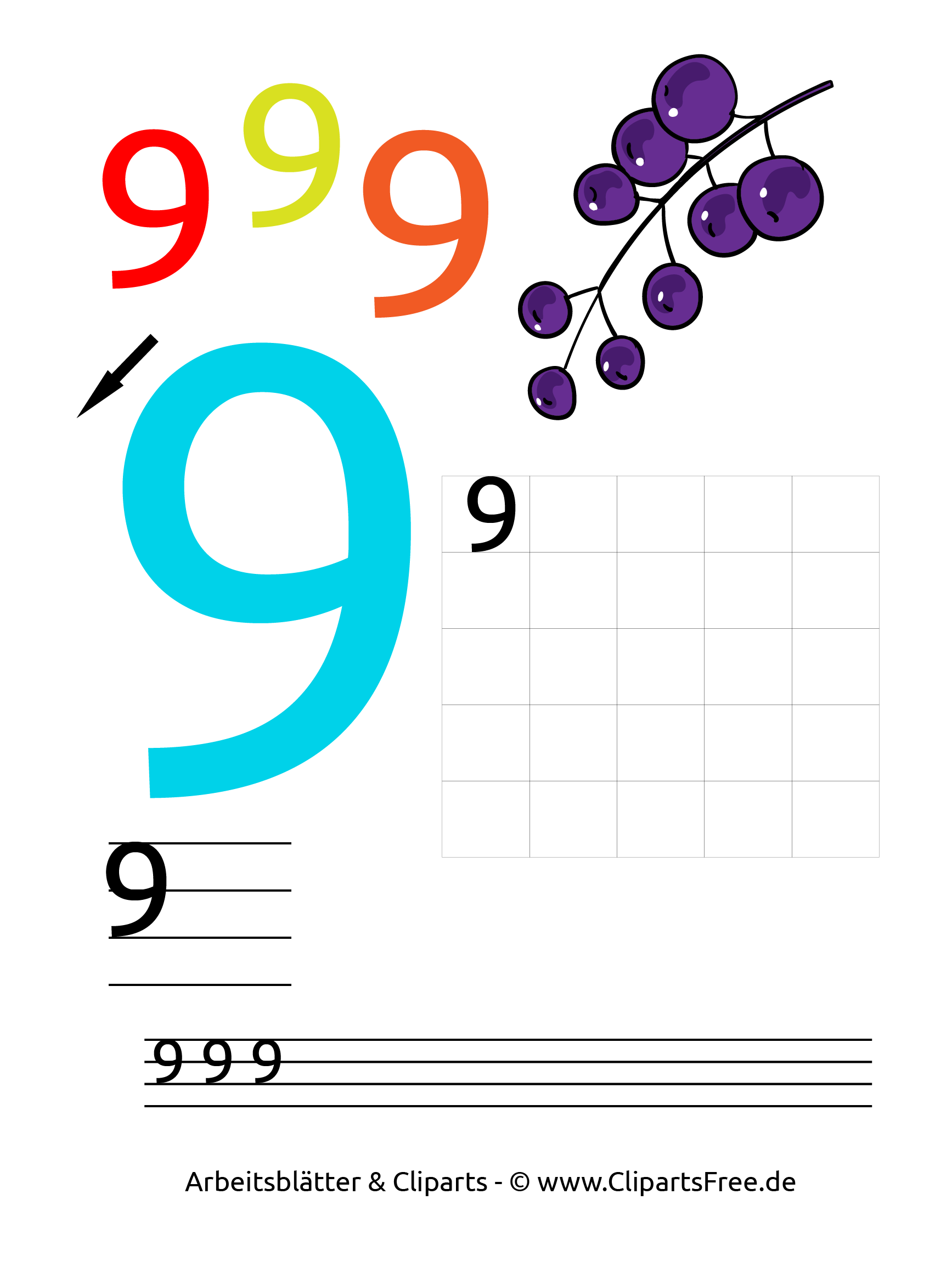 9 - Zahlen lernen Kindergarten Arbeitsblätter
