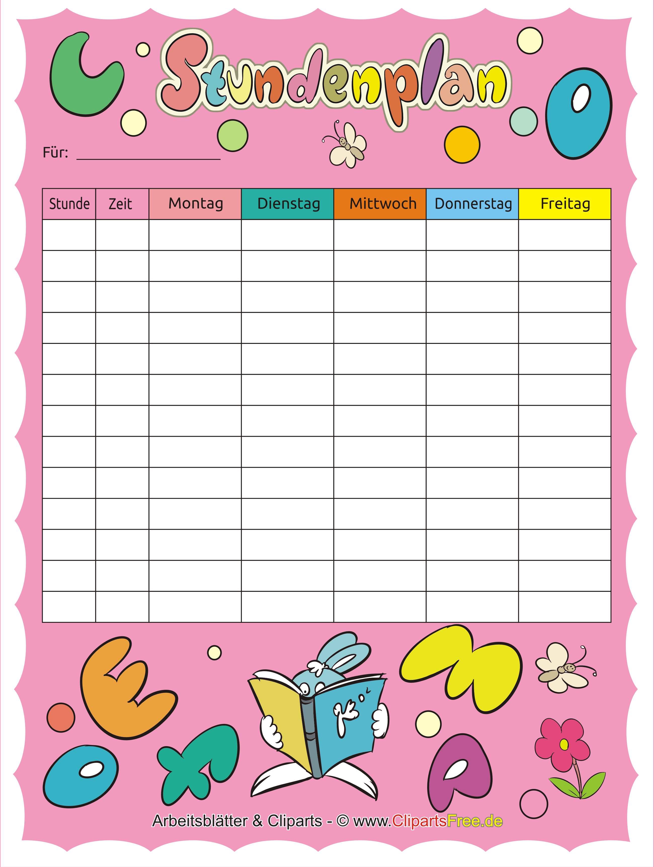 Druckvorlage für Stundenplan für Schule, Studium