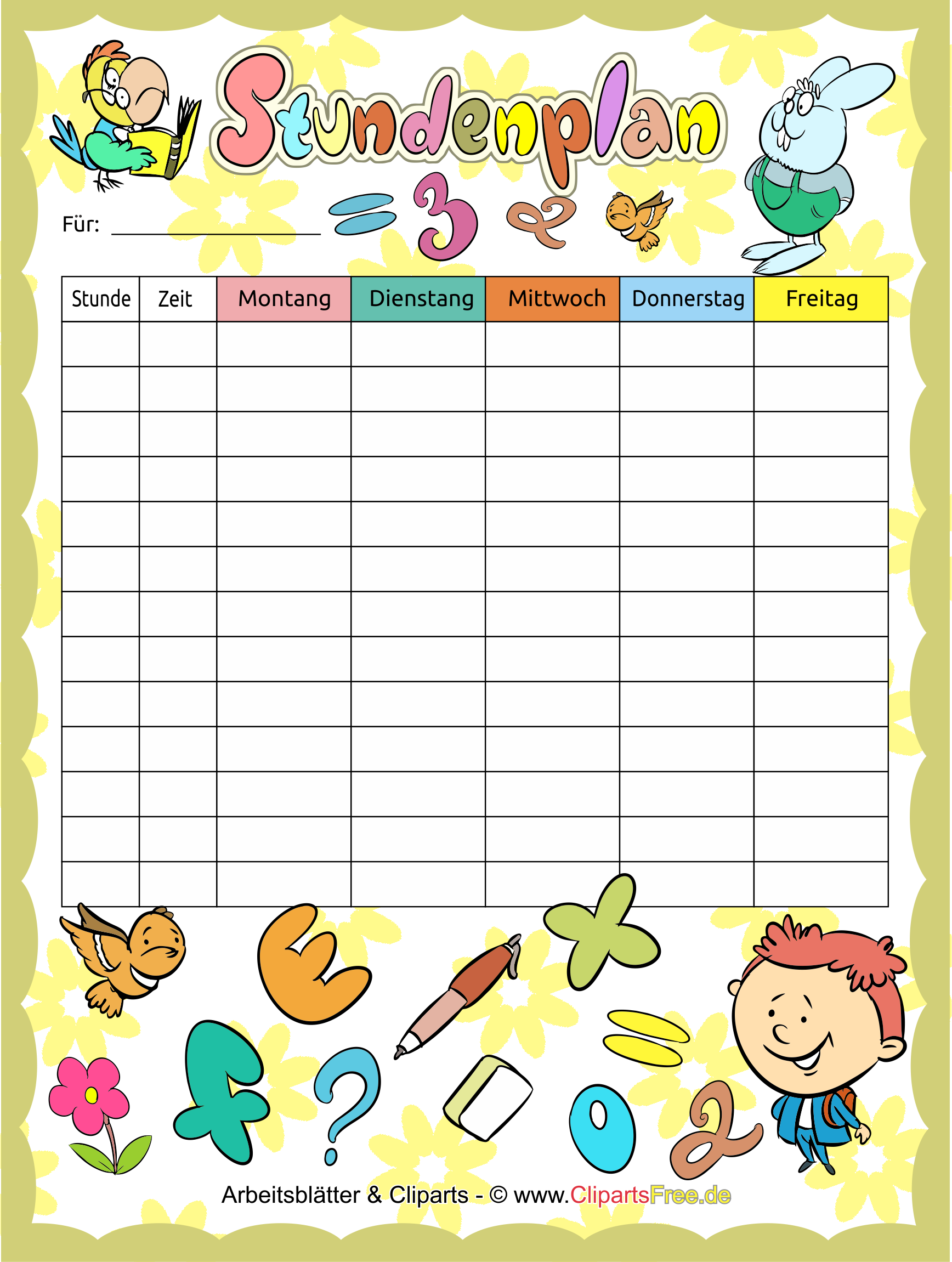 Stundenpläne im PDF-Format für Kinder