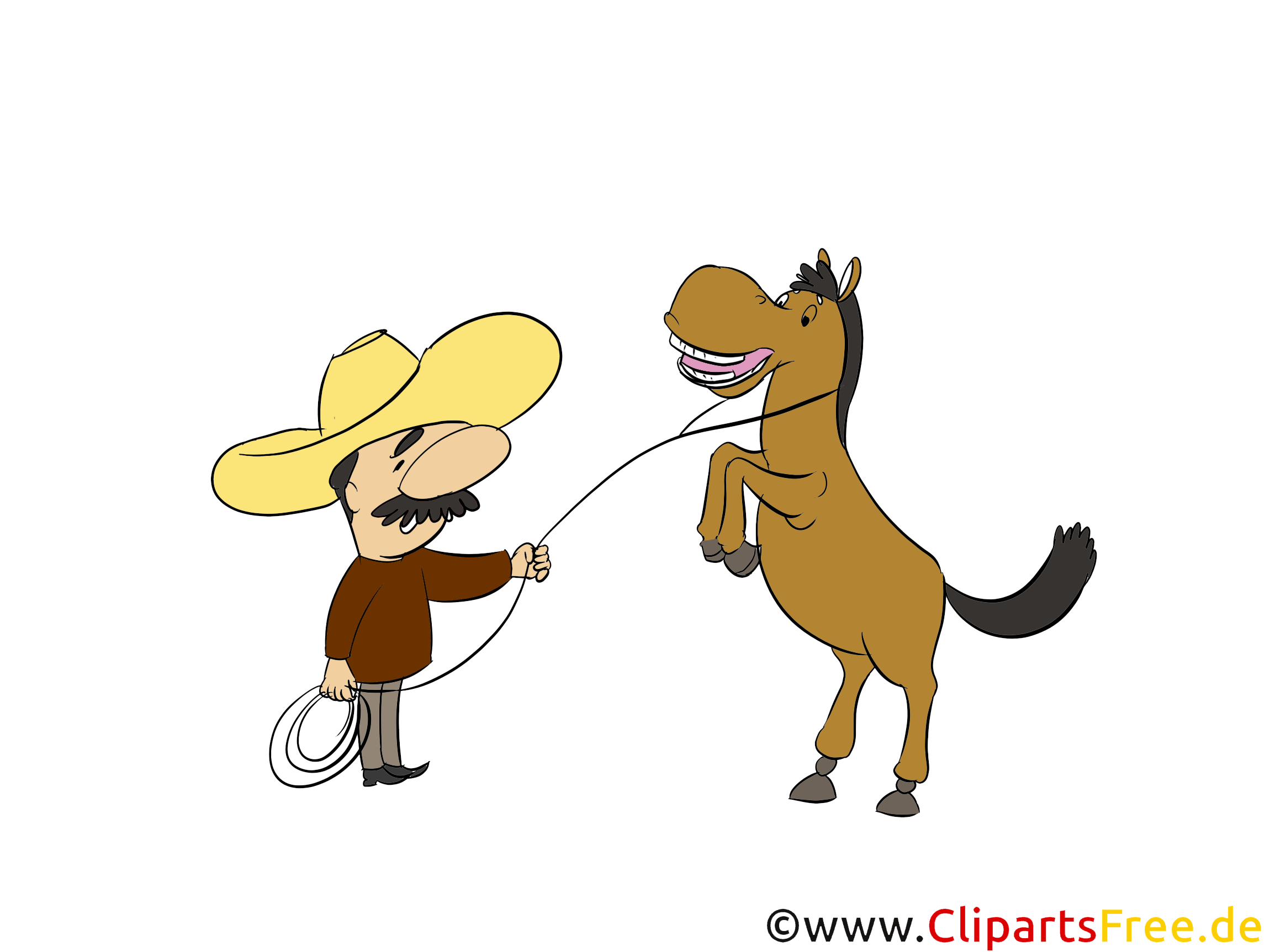 Cowboy fängt Pferd mit Lasso Bild, Clipart, Illustration