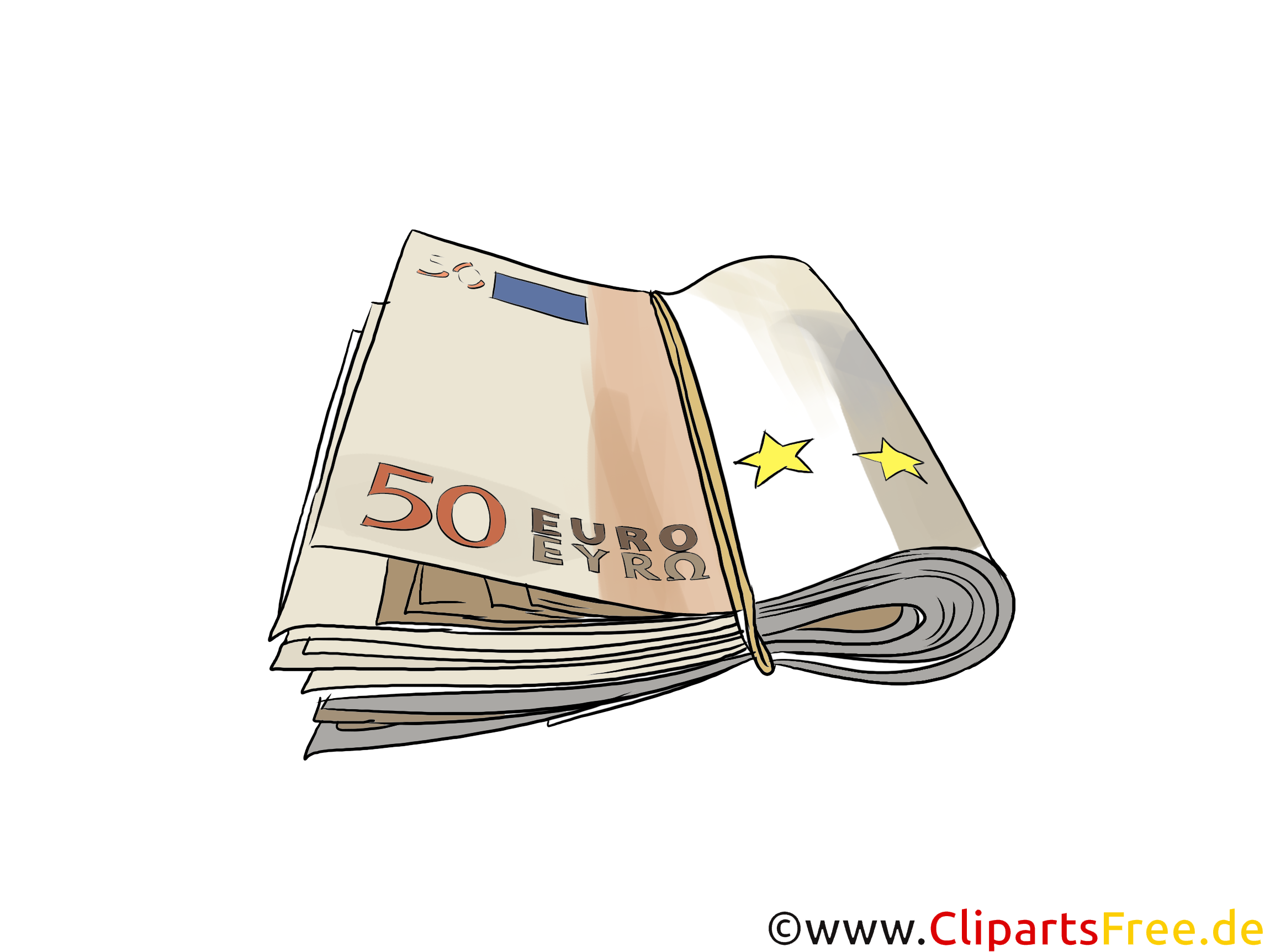 Notas de 50 euros sob o clipe de elástico, imagem, ilustração