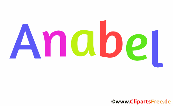 Primeiro nome de Anabel para meninas - ilustrações com letras coloridas