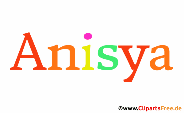 Primeiro nome de Anisya para meninas - Ilustrações com letras coloridas