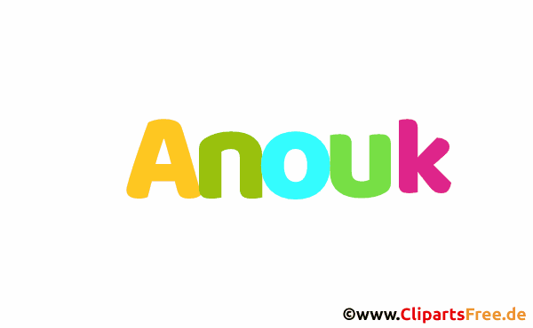 Anouk Mädchenvorname - Illustrationen mit Vornamen aus bunten Buchstaben
