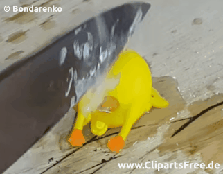 Pato de borracha Gif é cortado com faca em brasa