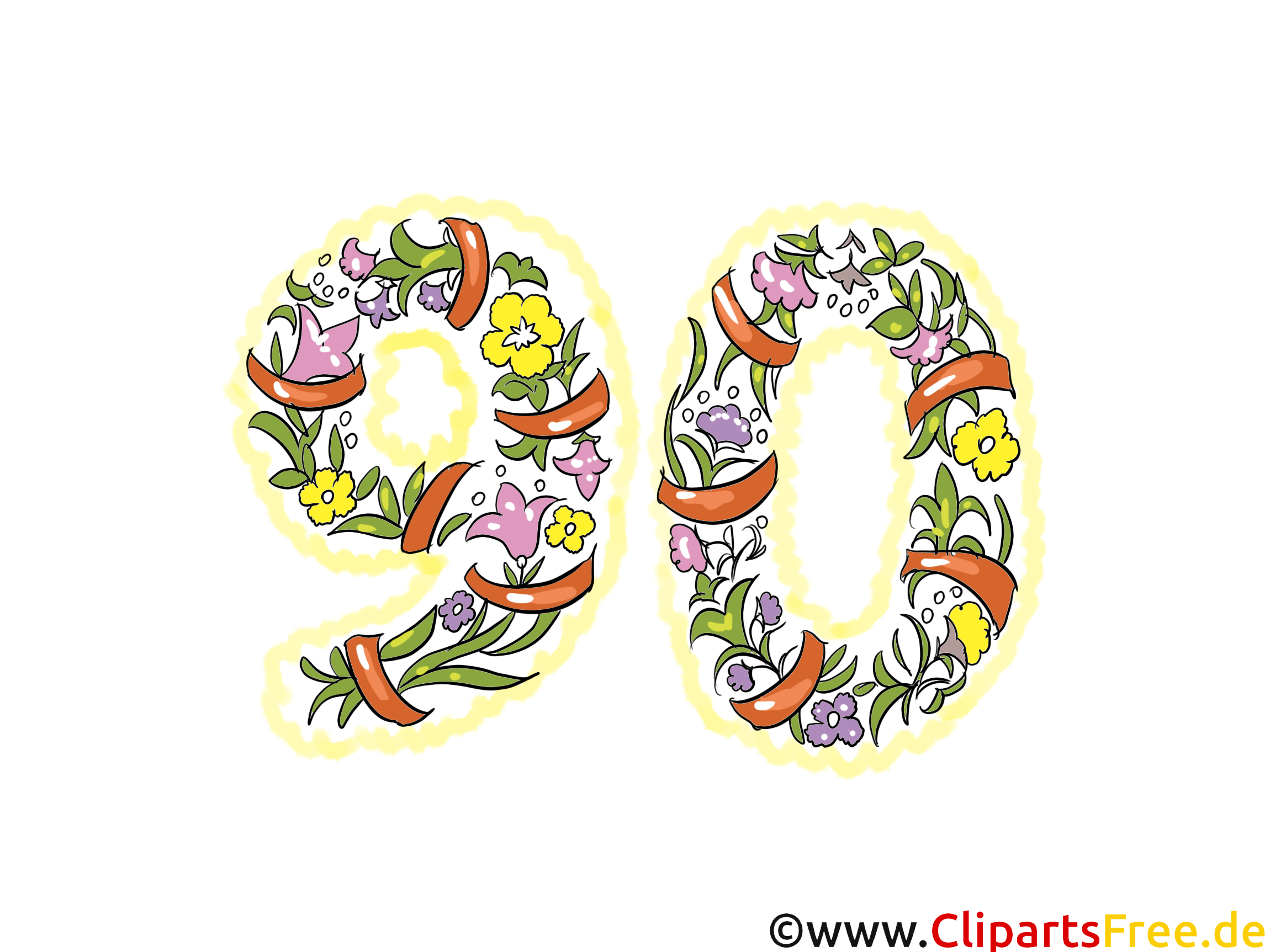 Glückwunschkarte 90 Jahre Jubiläum Clipart, Bild, eCard, Grafik