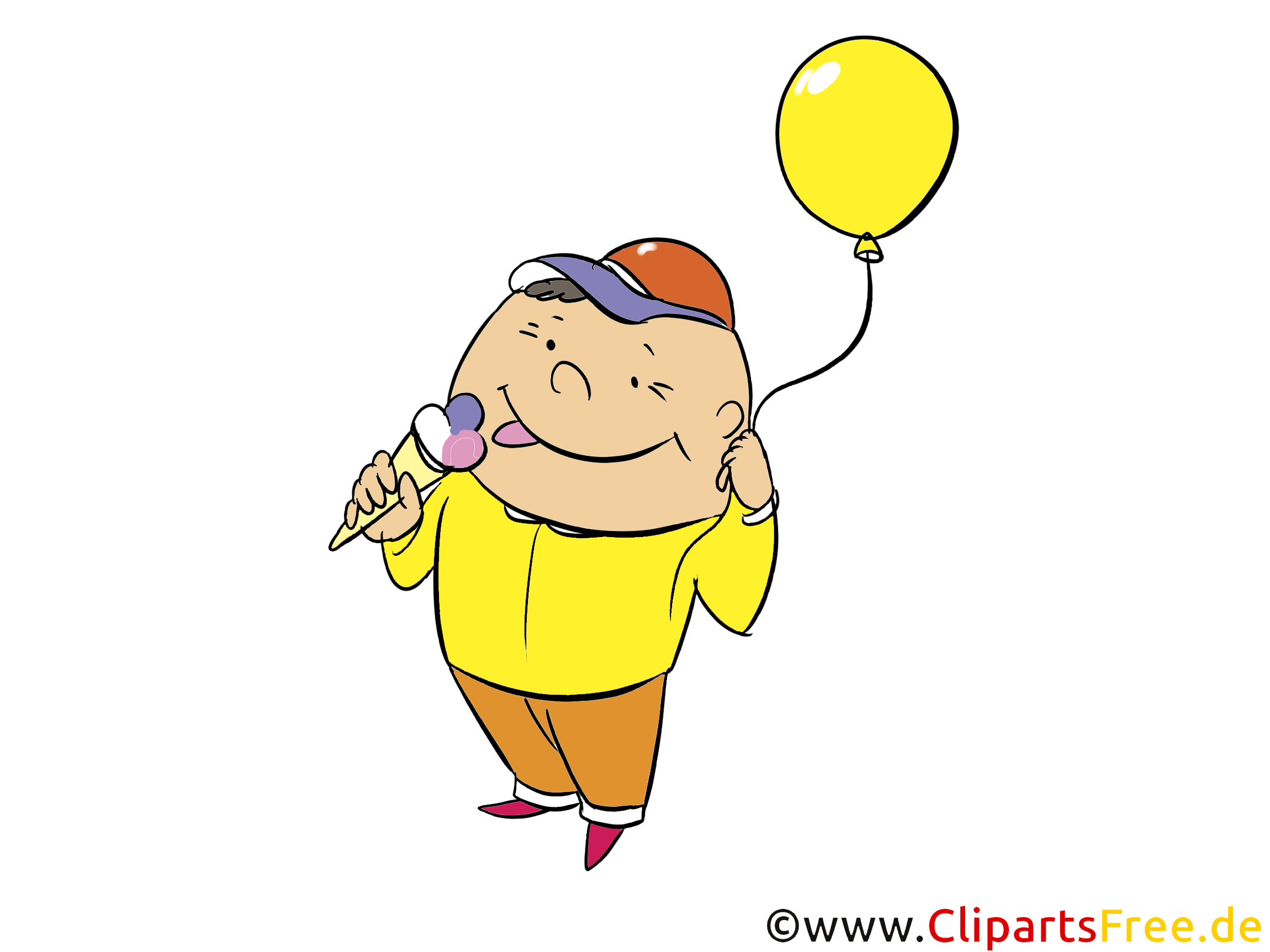 Gutt spiser is og går med ballongbilde, utklipp, illustrasjon