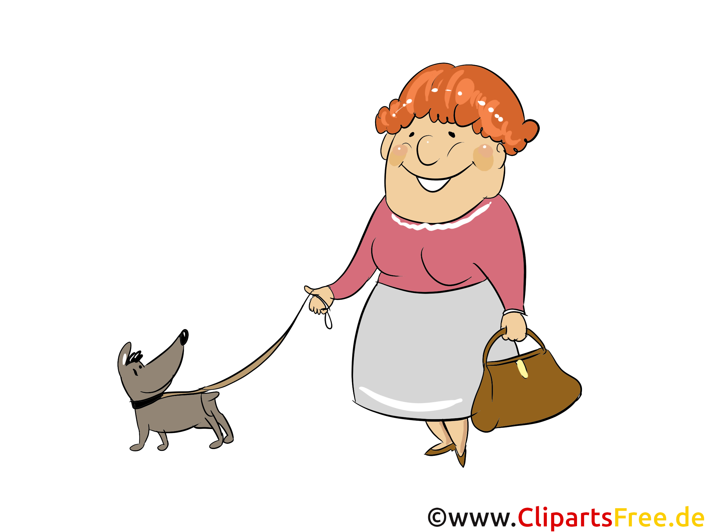 Oma spaziert mit Hund Bild, Clipart, Illustration