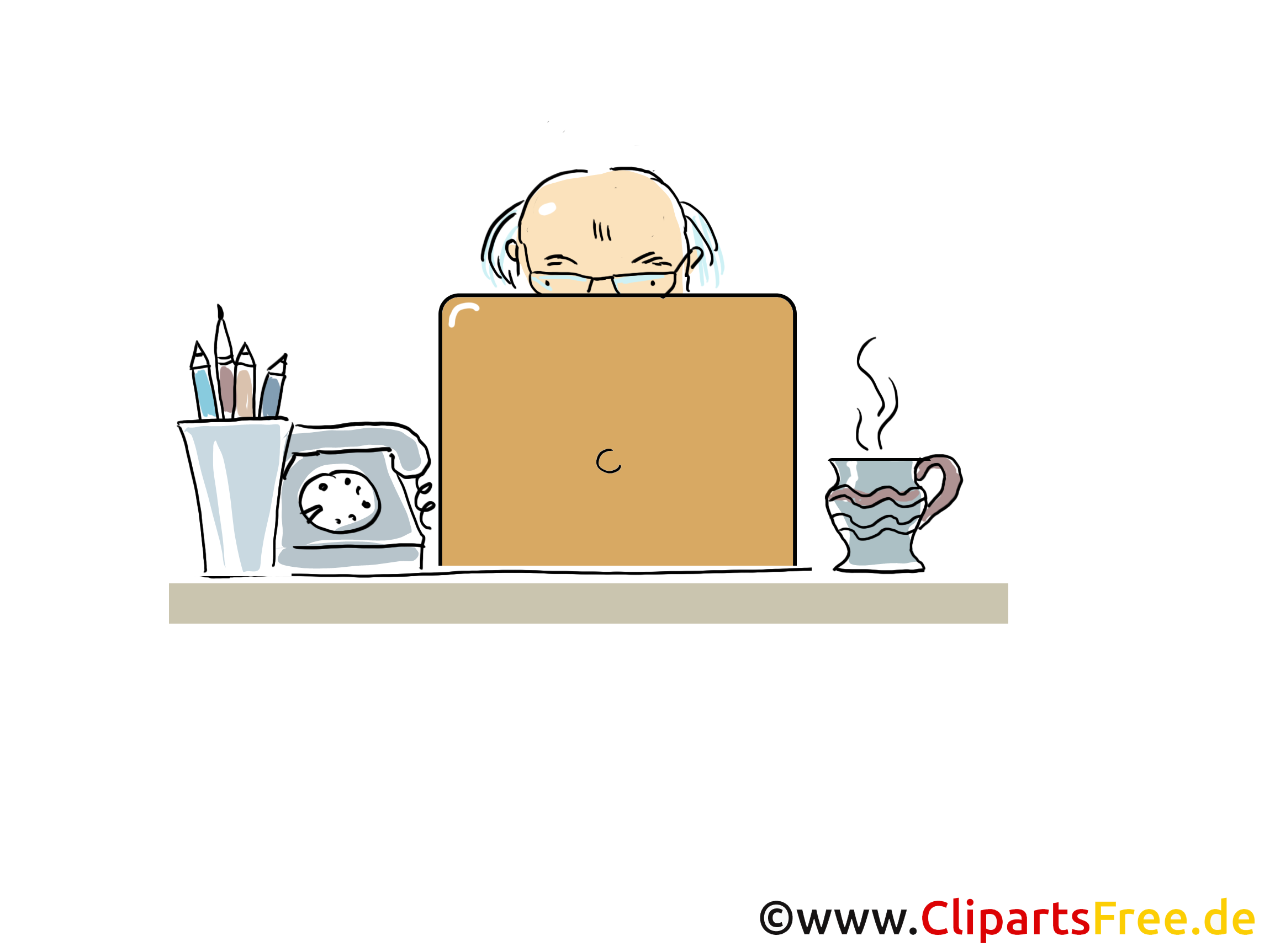 Opa surft im Internet am Laptop Cartoon, Clipart, Bild, Illustration