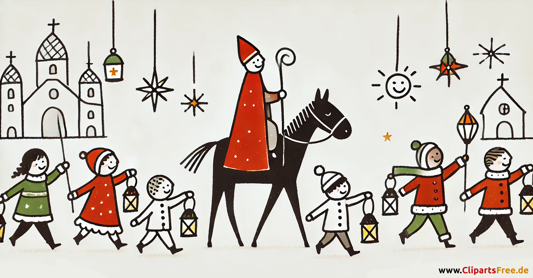 Illustration zum St. Martin mit Kindern auf dem Laternenumzug
