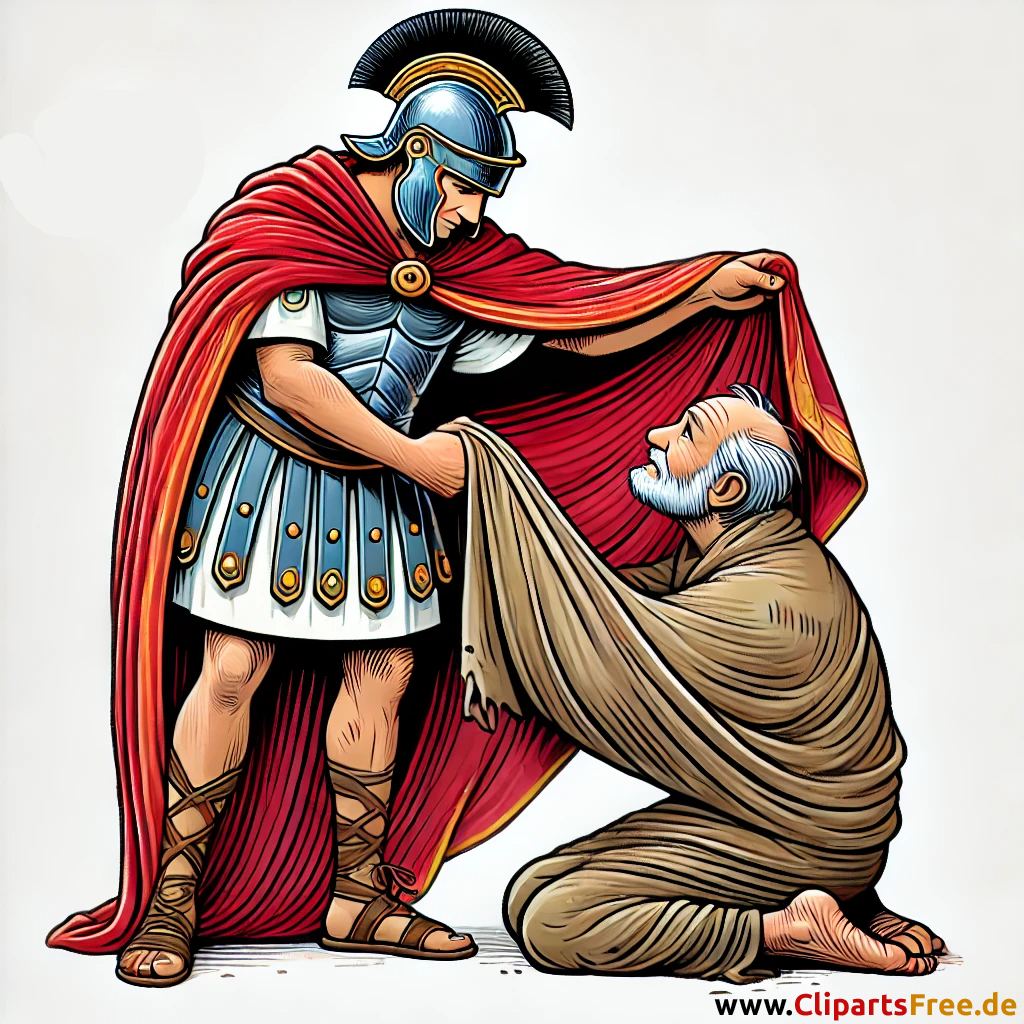 St. Martin teilt seinen Mantel mit dem Bettler Bild im Comic-Stil