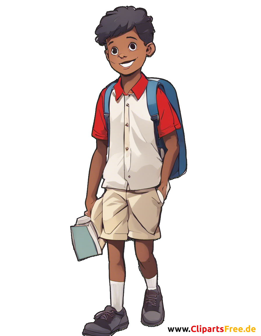 Sonrisas de estudiantes, niño con mochila clipart sobre el tema escolar