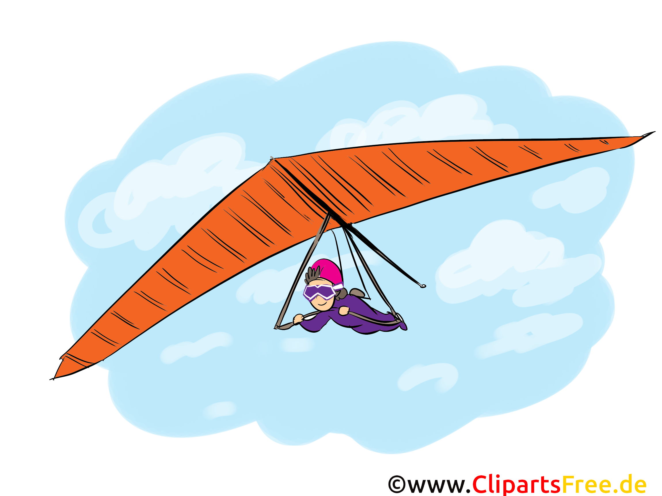 Fliegen Mit Deltaplan Cartoon, Clipart, Bild, Comic, Illustration