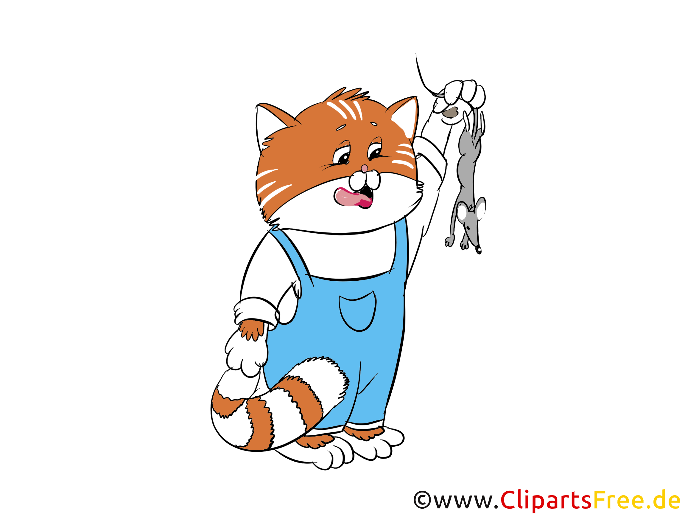 Kater hat Maus gefangen Cartoon, Clipart, Bild, Illustration