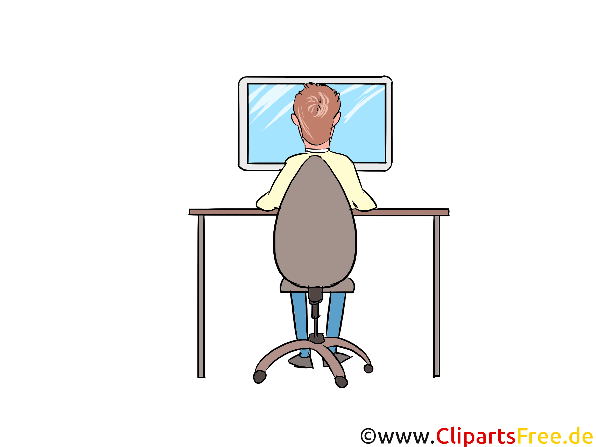 Mann arbeitet am PC, Computer Clipart, Bild, Illustration
