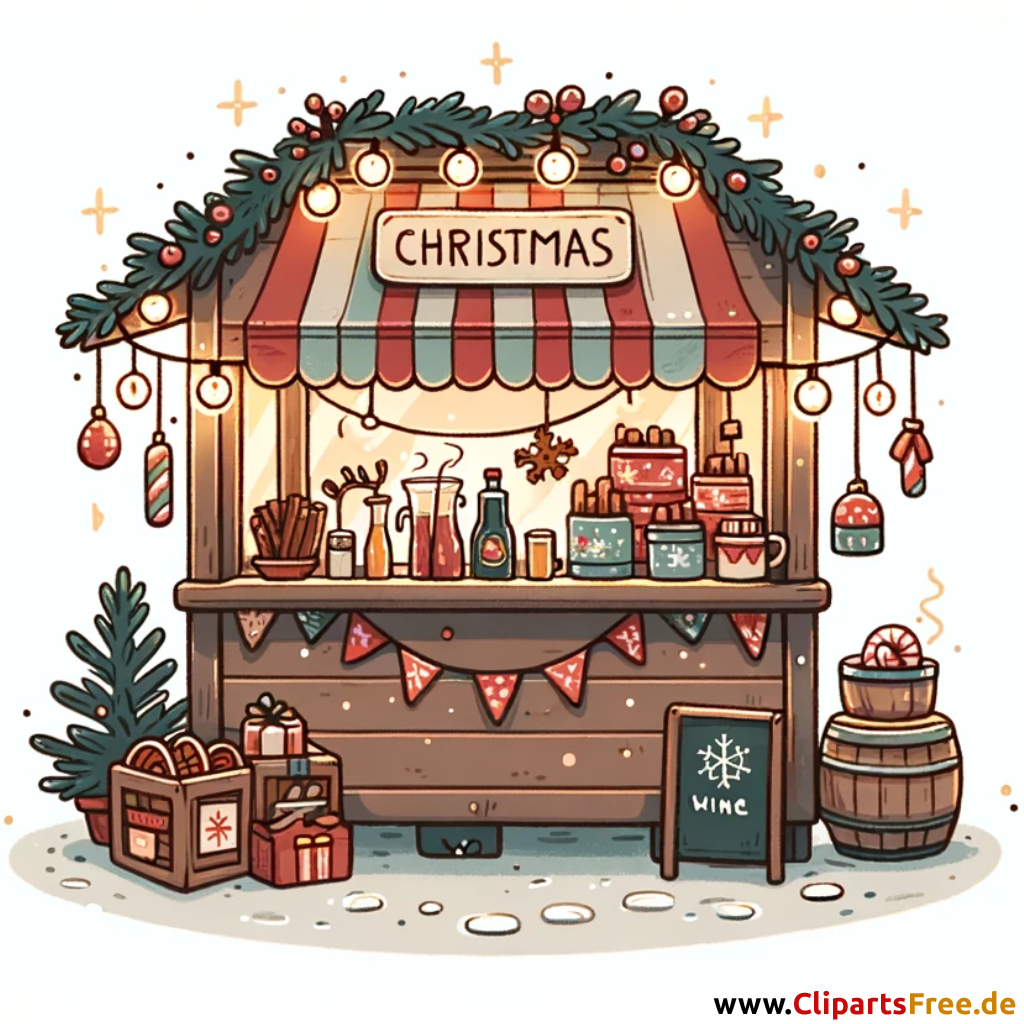 Verkaufsstand am Weihnachtsmarkt Illustration im Cartoonstil